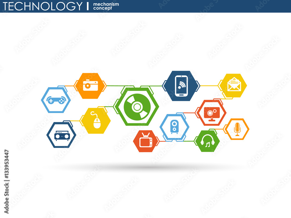Technology mechanism concept. Abstract background with integrated gears ...