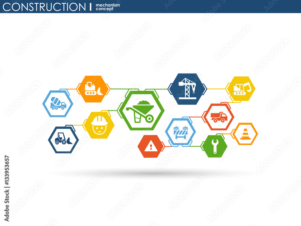 Construction network. Hexagon abstract background with lines, polygons ...