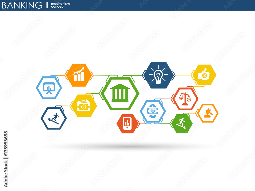 Banking mechanism. Abstract background with connected gears and ...