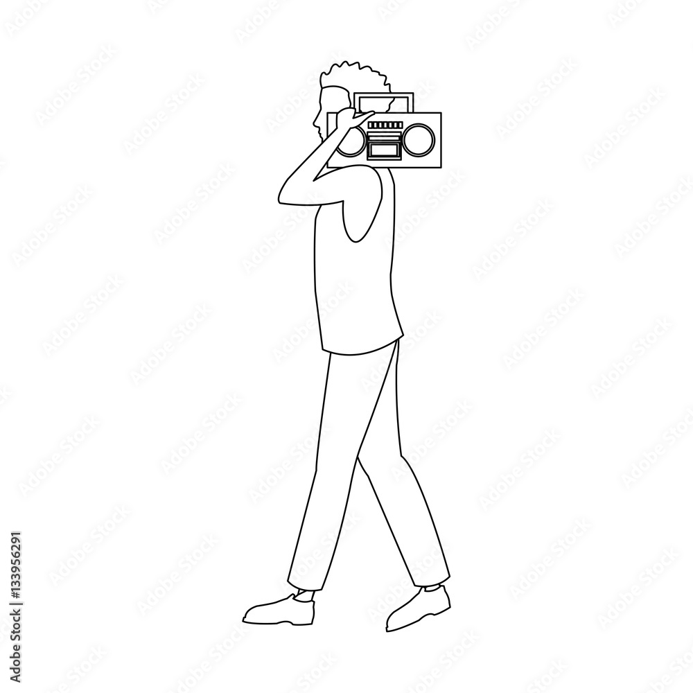 man with a boombox cartoon icon over white background. vector ...