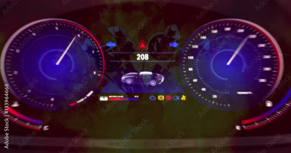 Luxury concept sports car animation with futuristic dashboard display ...