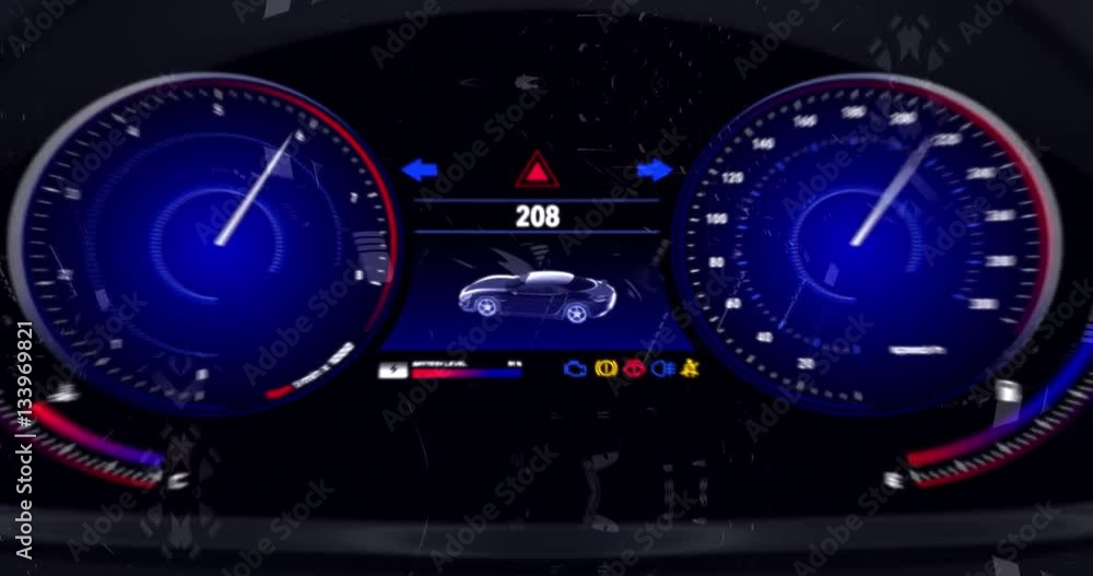 Luxury concept sports car animation with futuristic dashboard display ...