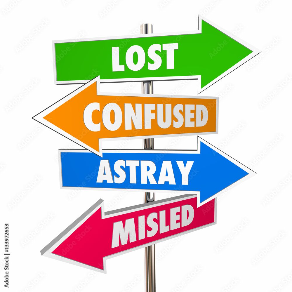 Lost Confused Astray Misled 4 Arrow Road Signs 3d Illustration Stock ...