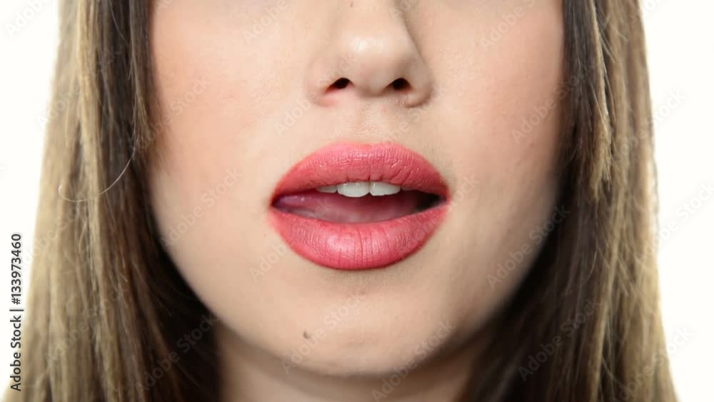 Womans Tongue Seductively Licking Lips Woman Lick Her Perfect Big Fleshy Lips 素材庫影片 Adobe Stock
