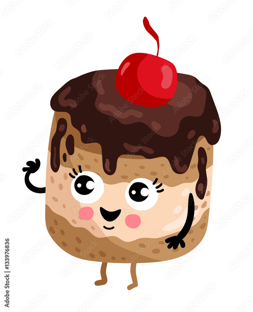 Cute cake with cherry cartoon character isolated on white background ...
