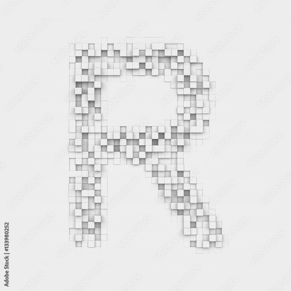 Rendering large letter R made up of white square uneven tiles Stock ...