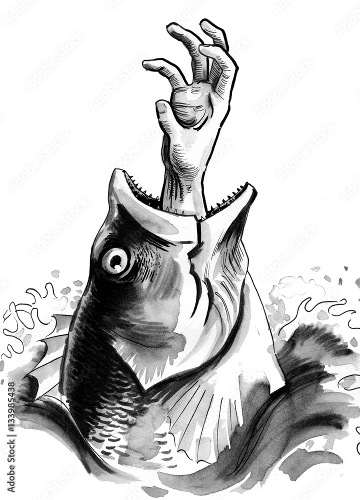 Fish eating man Stock Illustration | Adobe Stock
