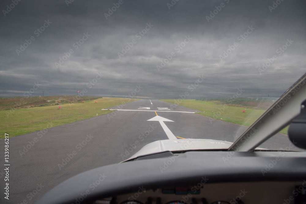 Cockpit view from a light aircraft on runway 32 of the St Mary's ...