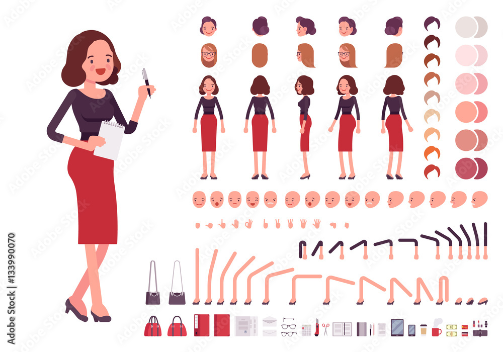 Secretary character creation set Stock Vector | Adobe Stock