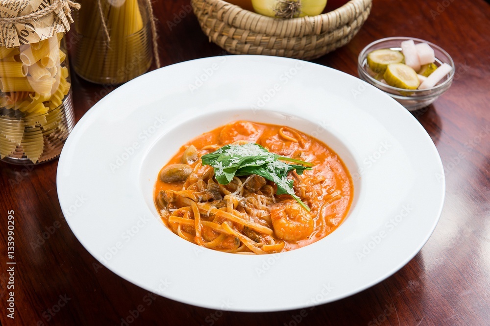 flying fish roe rose pasta Stock Photo | Adobe Stock