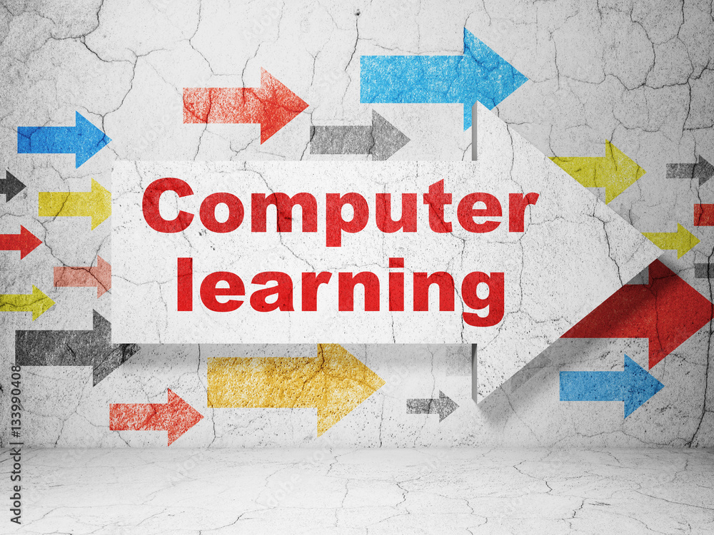 Education concept: arrow with Computer Learning on grunge wall ...