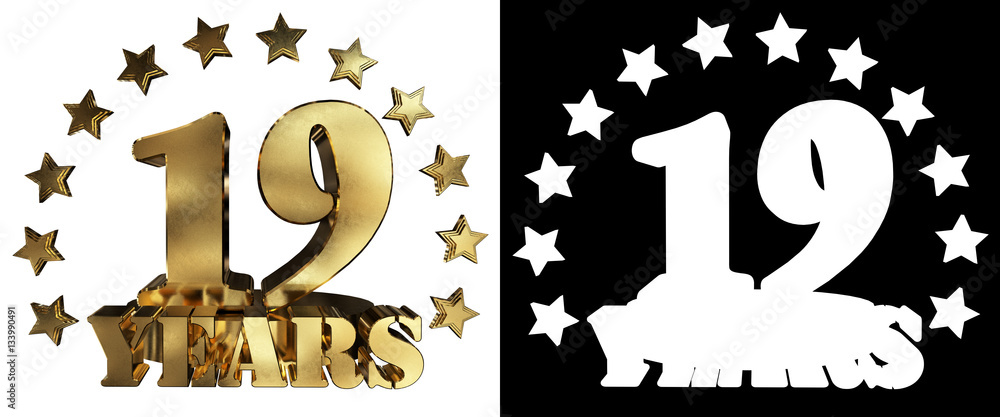 Golden digit nineteen and the word of the year, decorated with stars ...