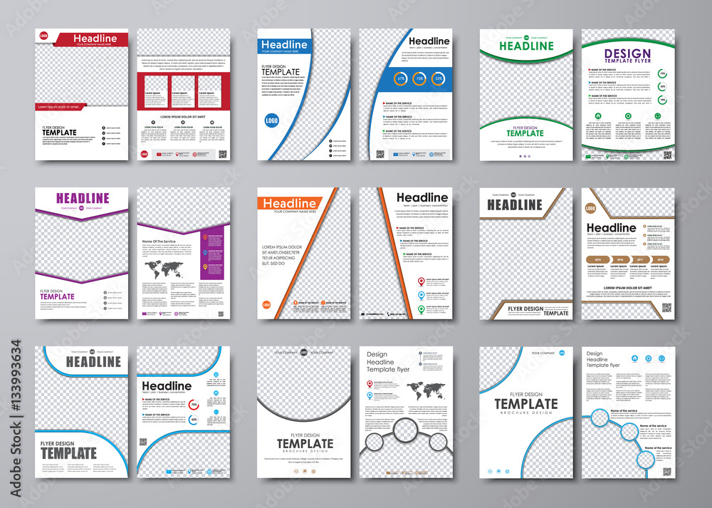 Large set of white flyers with space for photos and information Stock ...