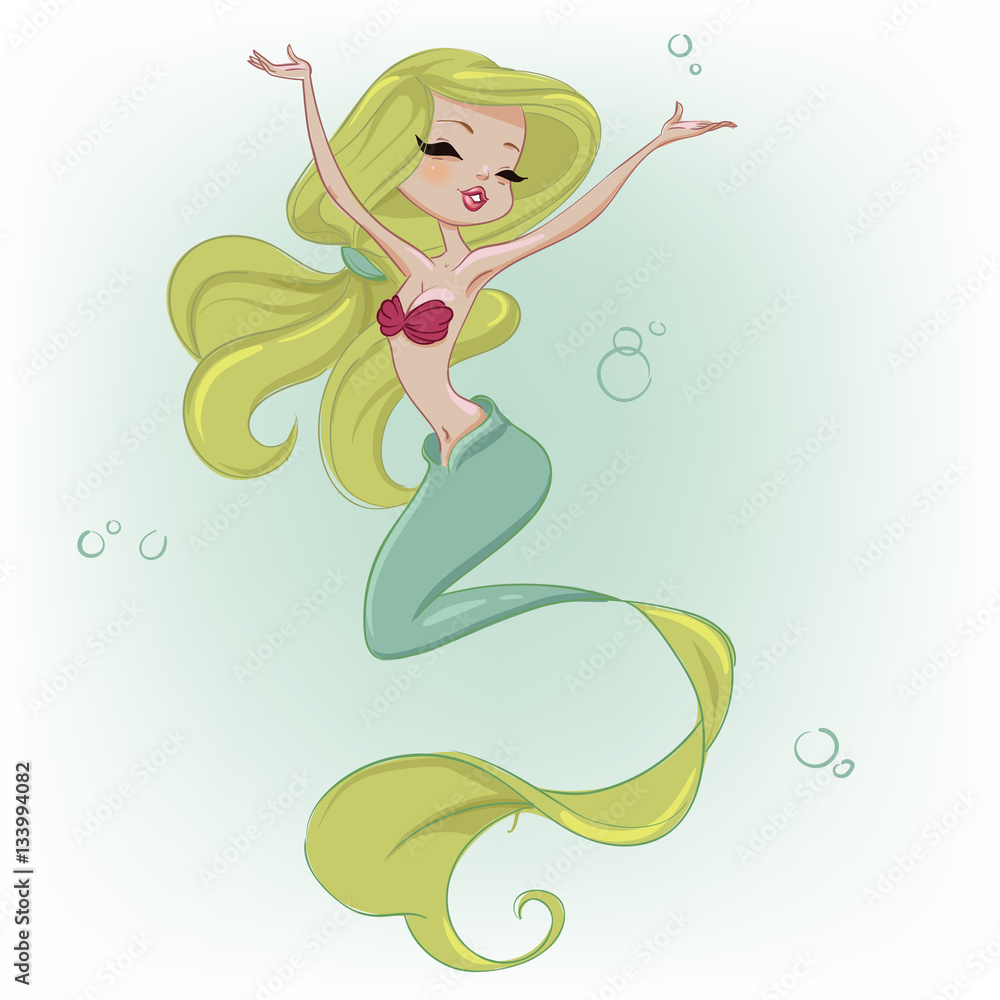 cute cartoon mermaid Stock Vector | Adobe Stock