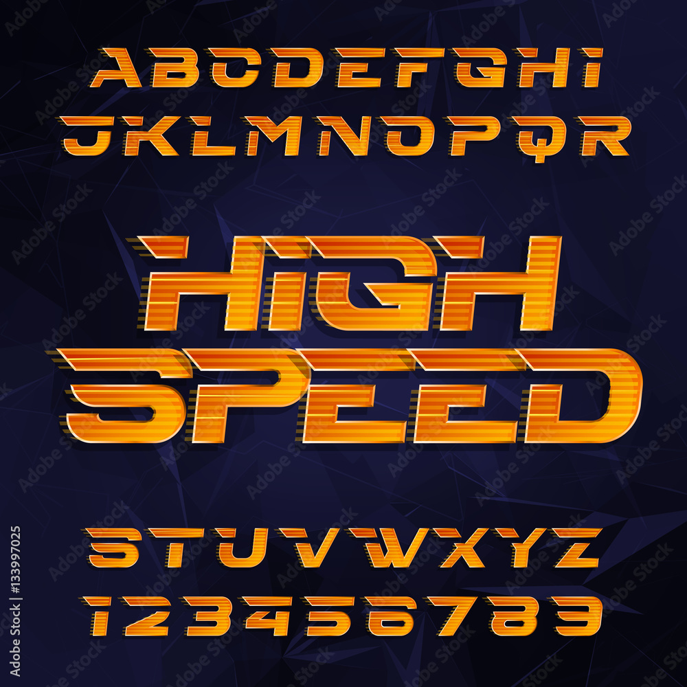 Futuristic alphabet vector font. High speed effect type letters and ...