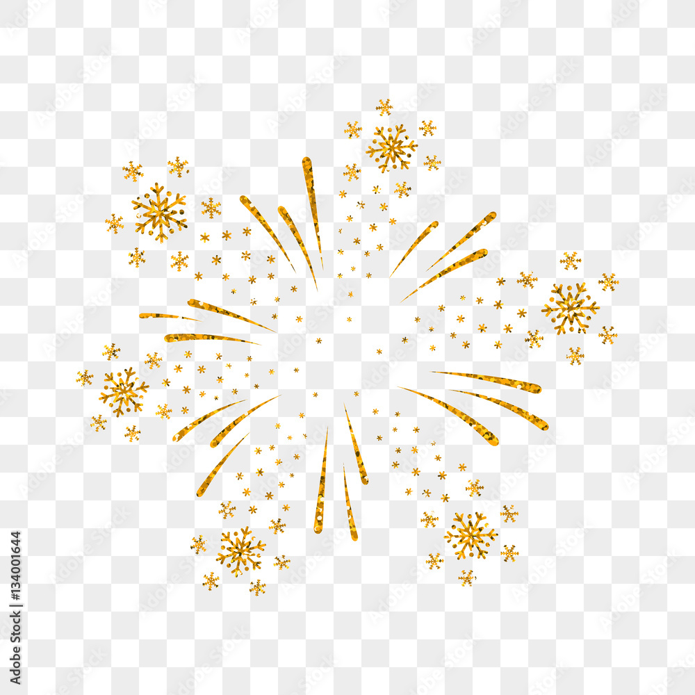 Firework gold isolated. Beautiful golden firework on transparent background. Bright decoration ...
