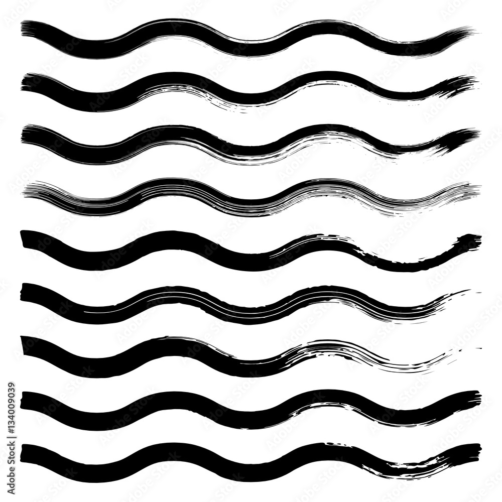 Set of black hand drawn wave lines on white background. Stock Vector ...