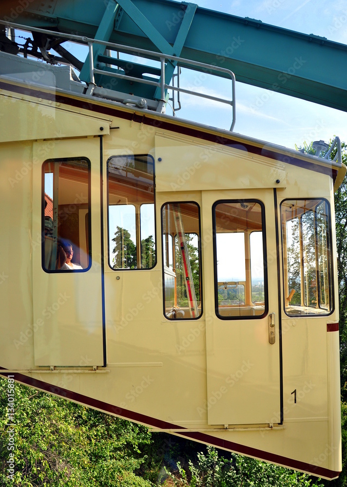 Terrassenförmiger Wagon der Standseilbahn in Loschwitz Stock Photo ...