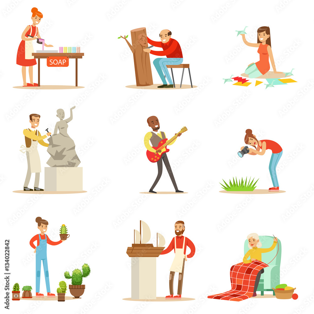 Adult People And Their Creative And Artistic Hobbies Series Of Cartoon ...