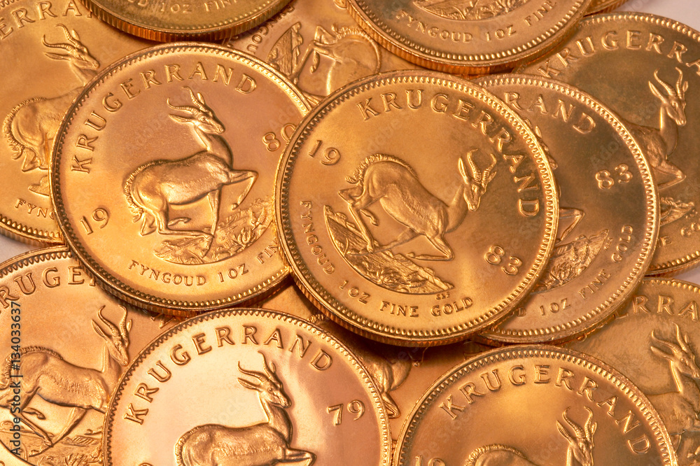 Pile of gold coins, South African Krugerrands Stock Photo | Adobe Stock