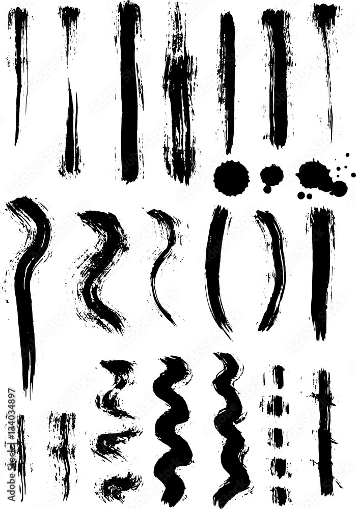 Set of horizontal, vertical, dotted and wavy dry brush strokes in black ...