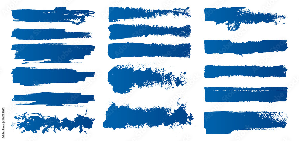 Set of hand-painted brush strokes. Blue watercolor stripes isolated on ...