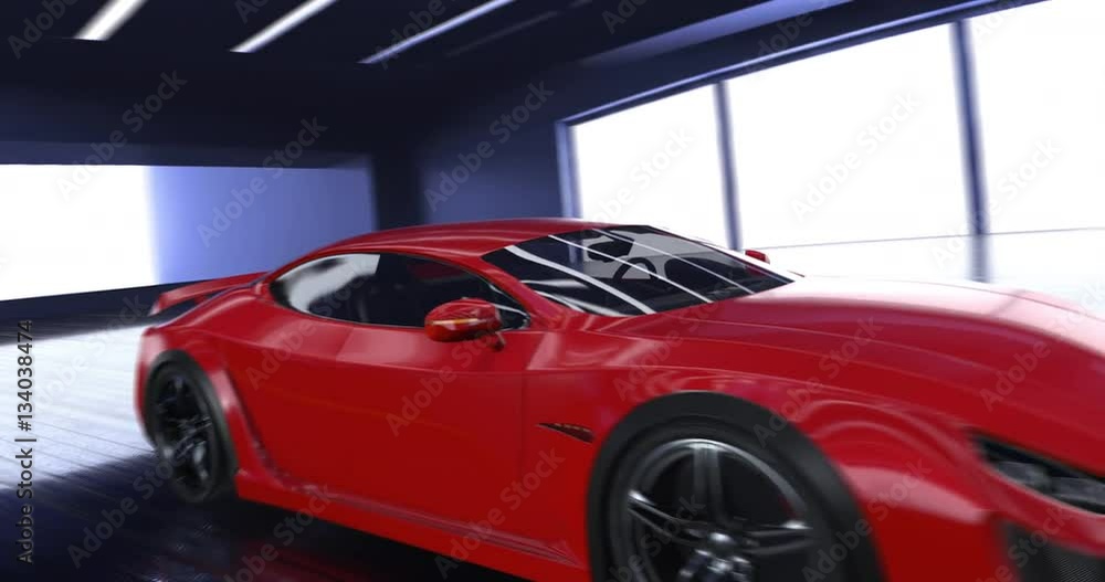 Sports car animation with futuristic dashboard display and animated V8 ...