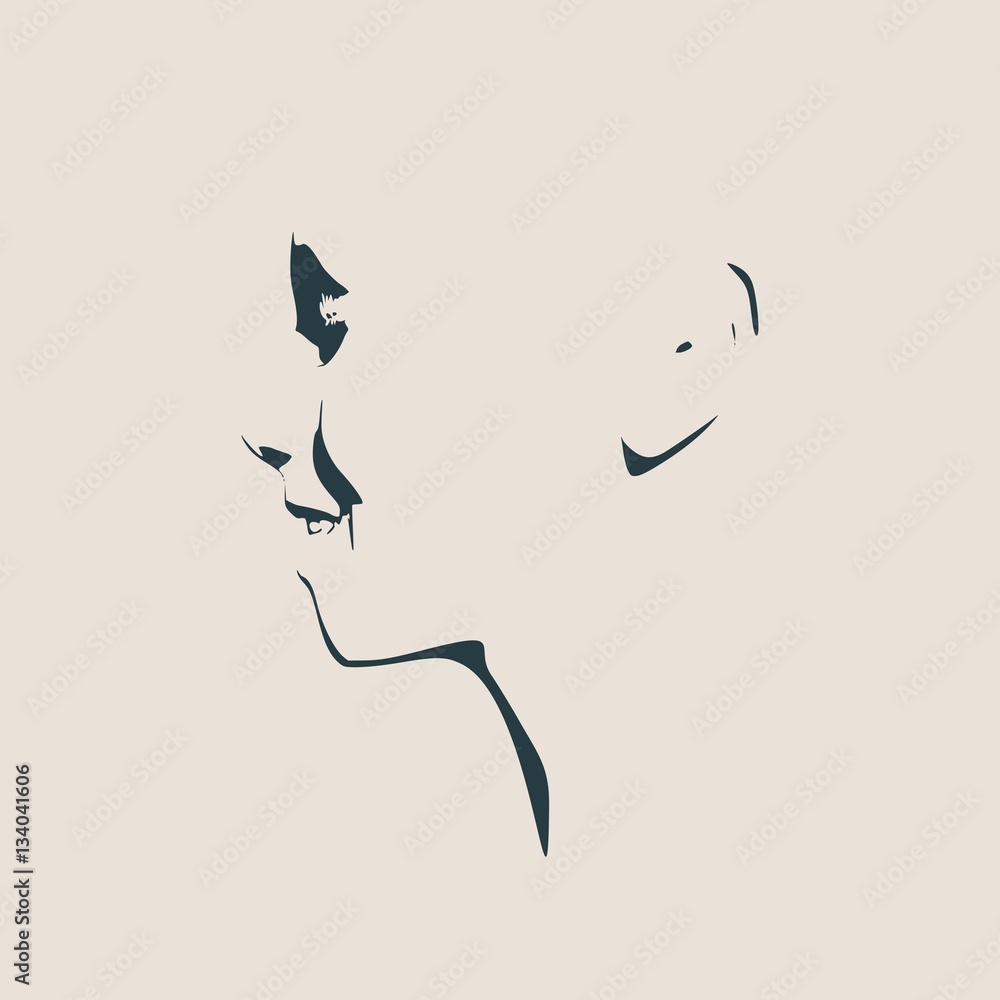 Beautiful smiling woman face. Vector illustration. Side view Stock ...