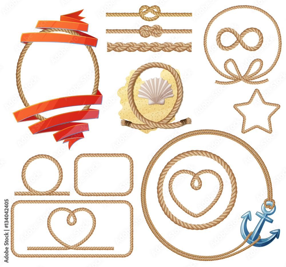 Rope knotes and frames set. Cartoon vector illustration Stock Vector ...