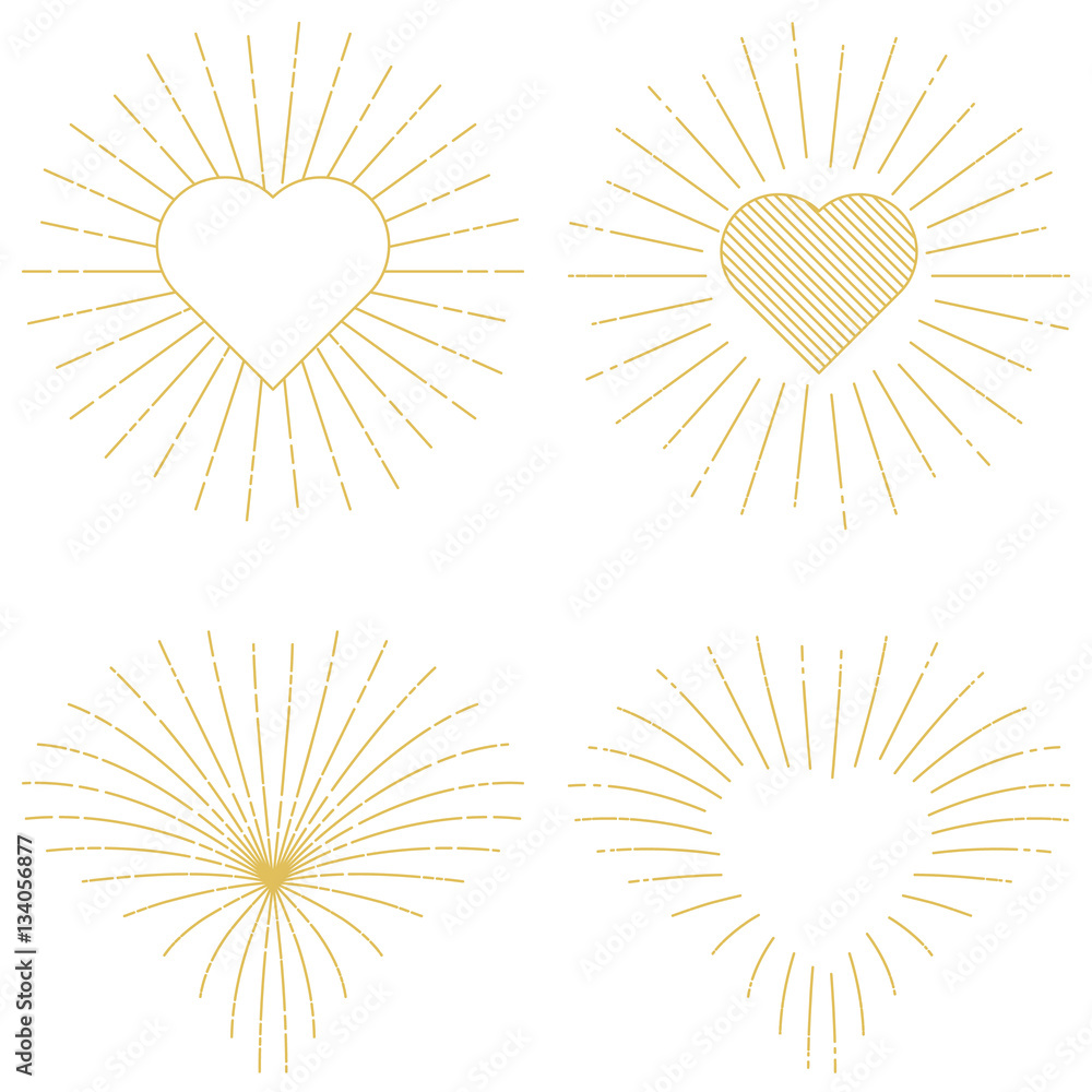 Sunburst rays, radial and in shape of heart, vector illustration Stock ...