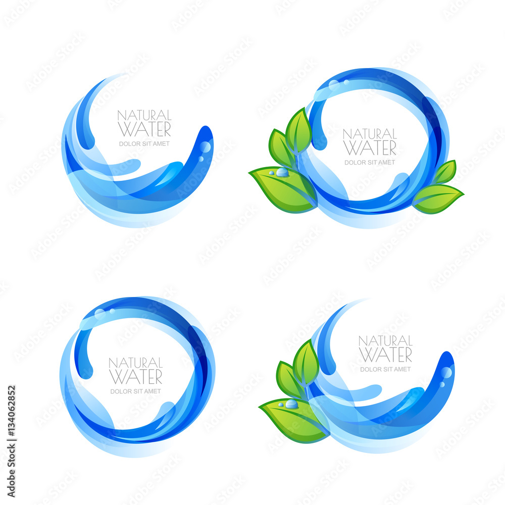 Set of vector logo, icon design elements with natural clean water drops ...
