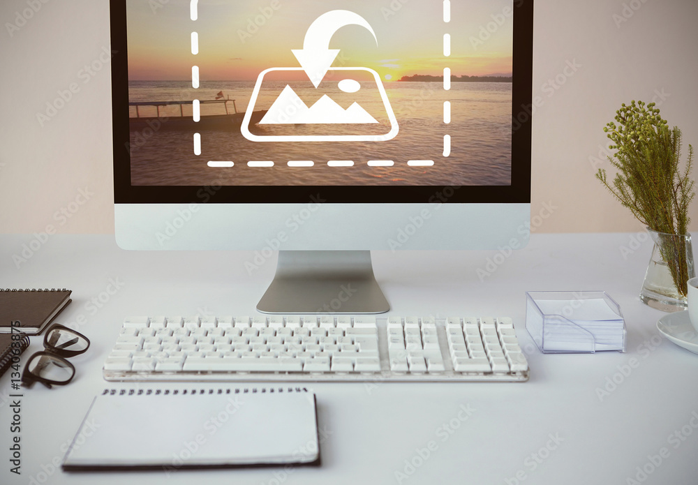 Desktop Computer on Office Desk Mockup 2 Stock Template | Adobe Stock