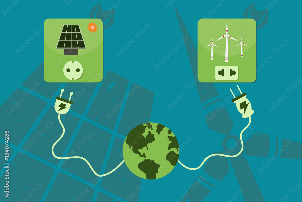 Save environment and green power concept. Electricity power cord from ...