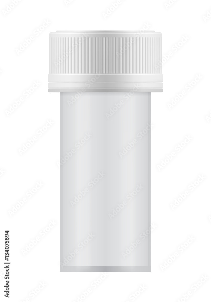 Empty plastic or glass transparent medical jar with cap. Container with ...