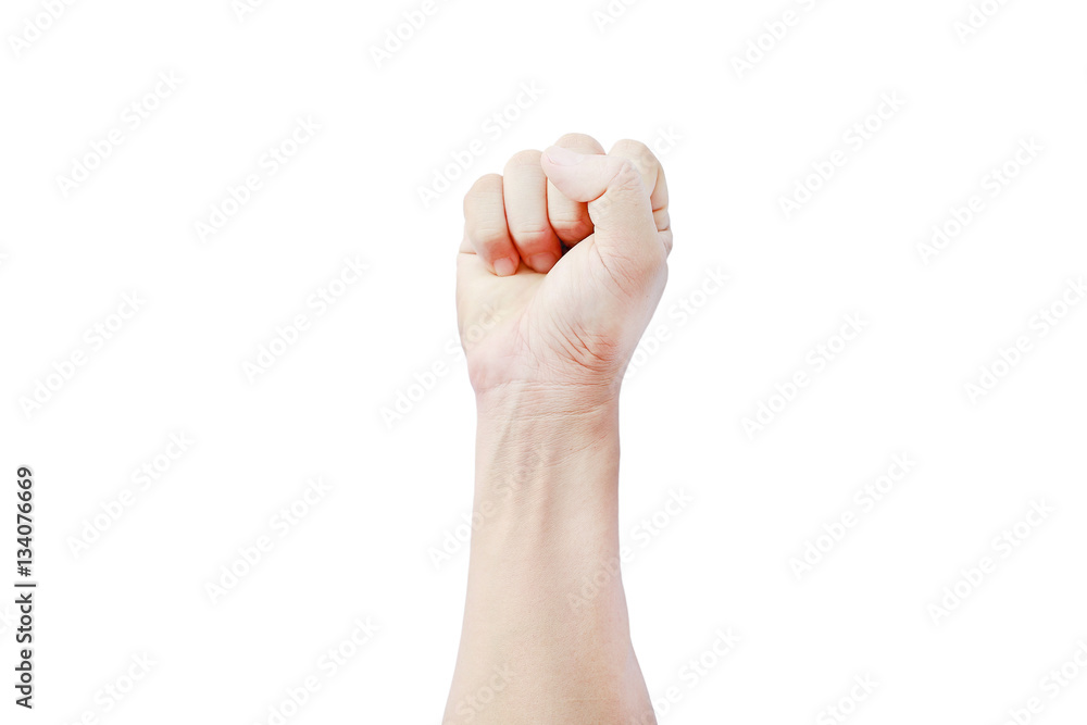 Punch fist of a man, Hand with clenched a fist isolated on white ...