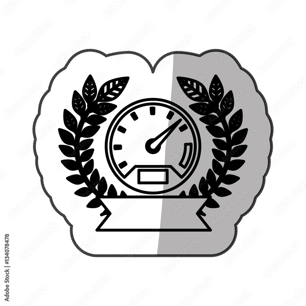 sticker speedometer monochrome with olive crown and ribbon and half ...