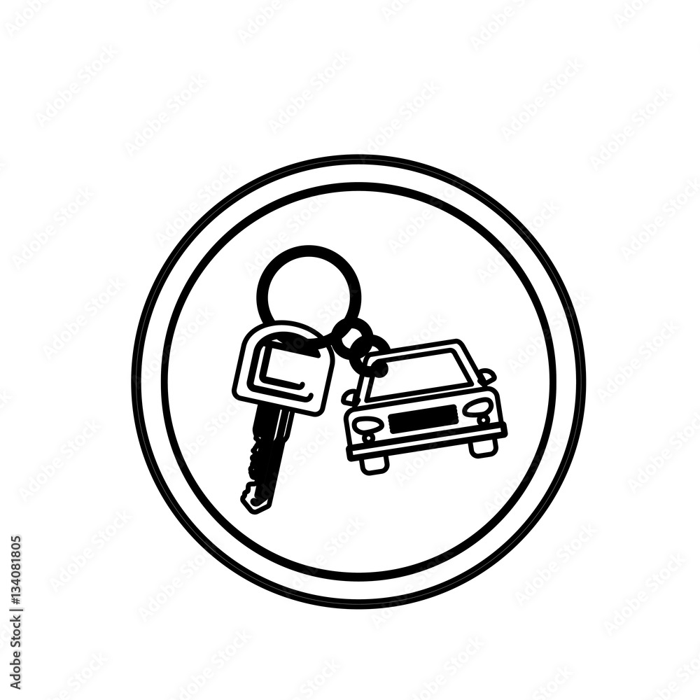 silhouette circular border with car keychain icon vector illustration ...