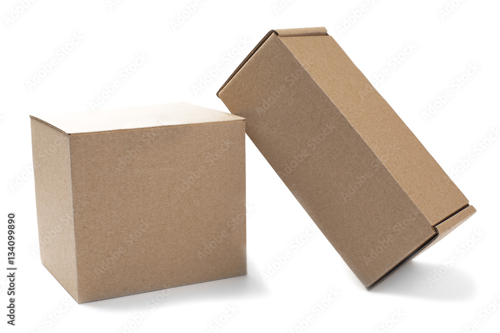 Two cardboard boxes for mail on a isolated white background Stock Photo ...