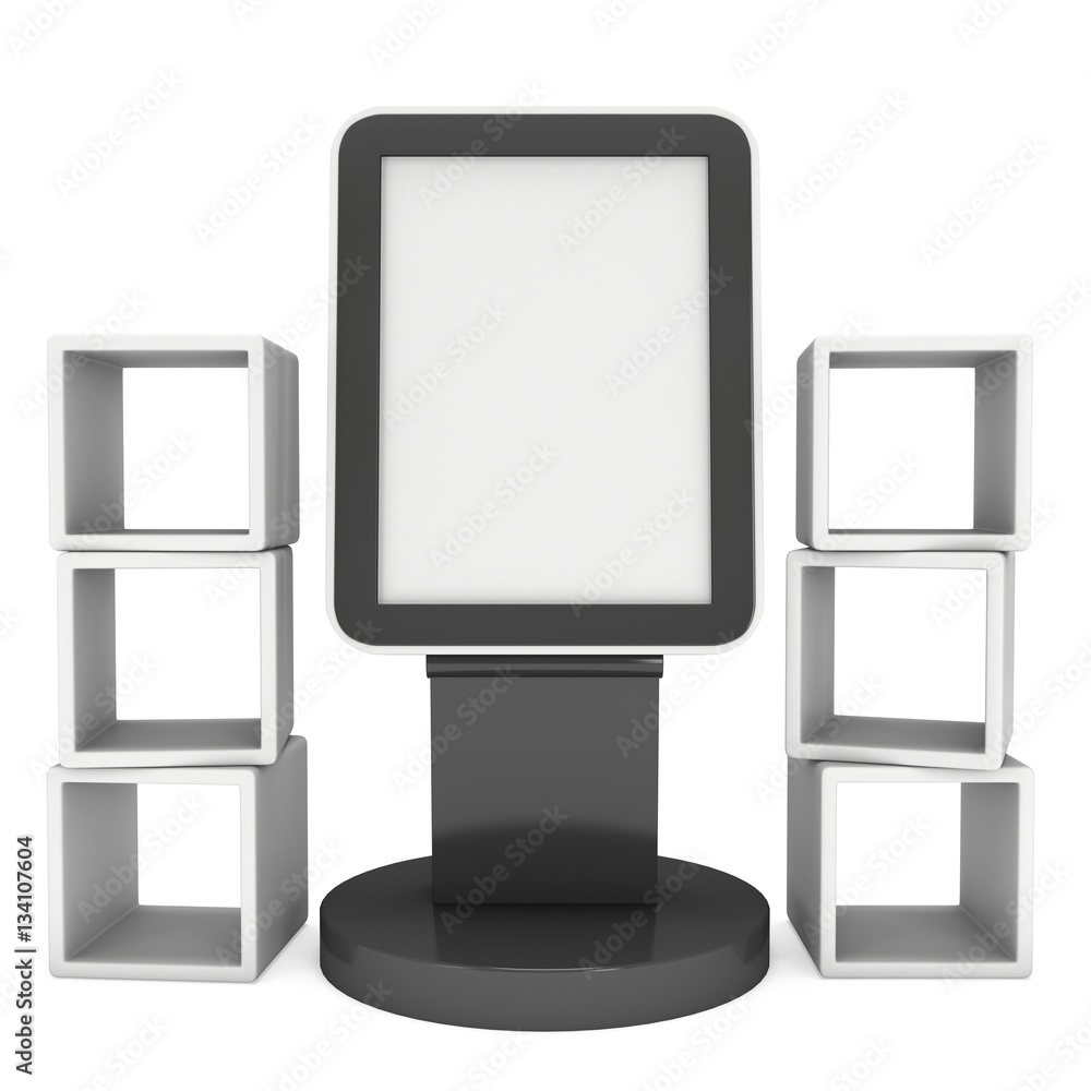 LCD Display Stand and product display boxes. Blank Trade Show Booth. 3d ...