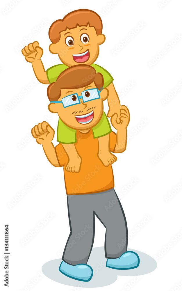 Father Carrying His Son On His Shoulder Cartoon Illustration Stock Vector Adobe Stock