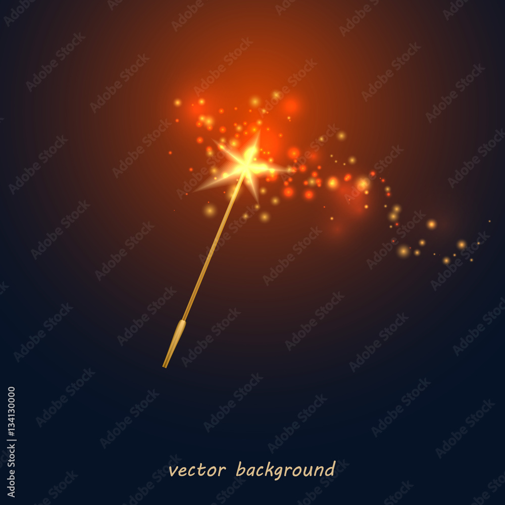 Vector illustration of a magic wand. Golden wand with a star and Stock ...