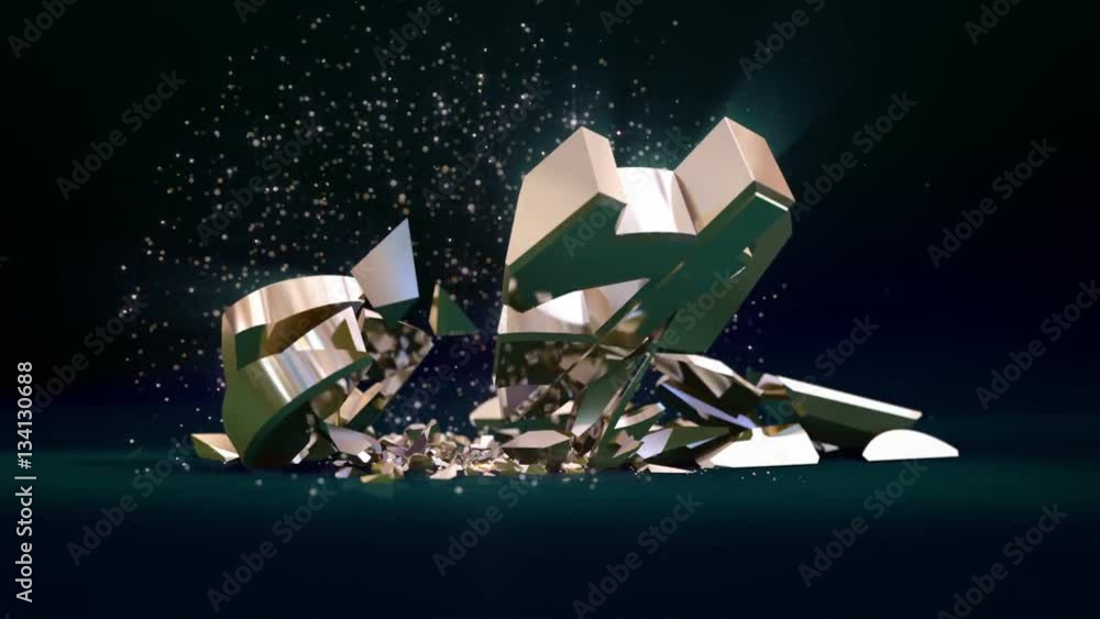 Dollar symbol destruction. Animation of falling down, and destruction ...