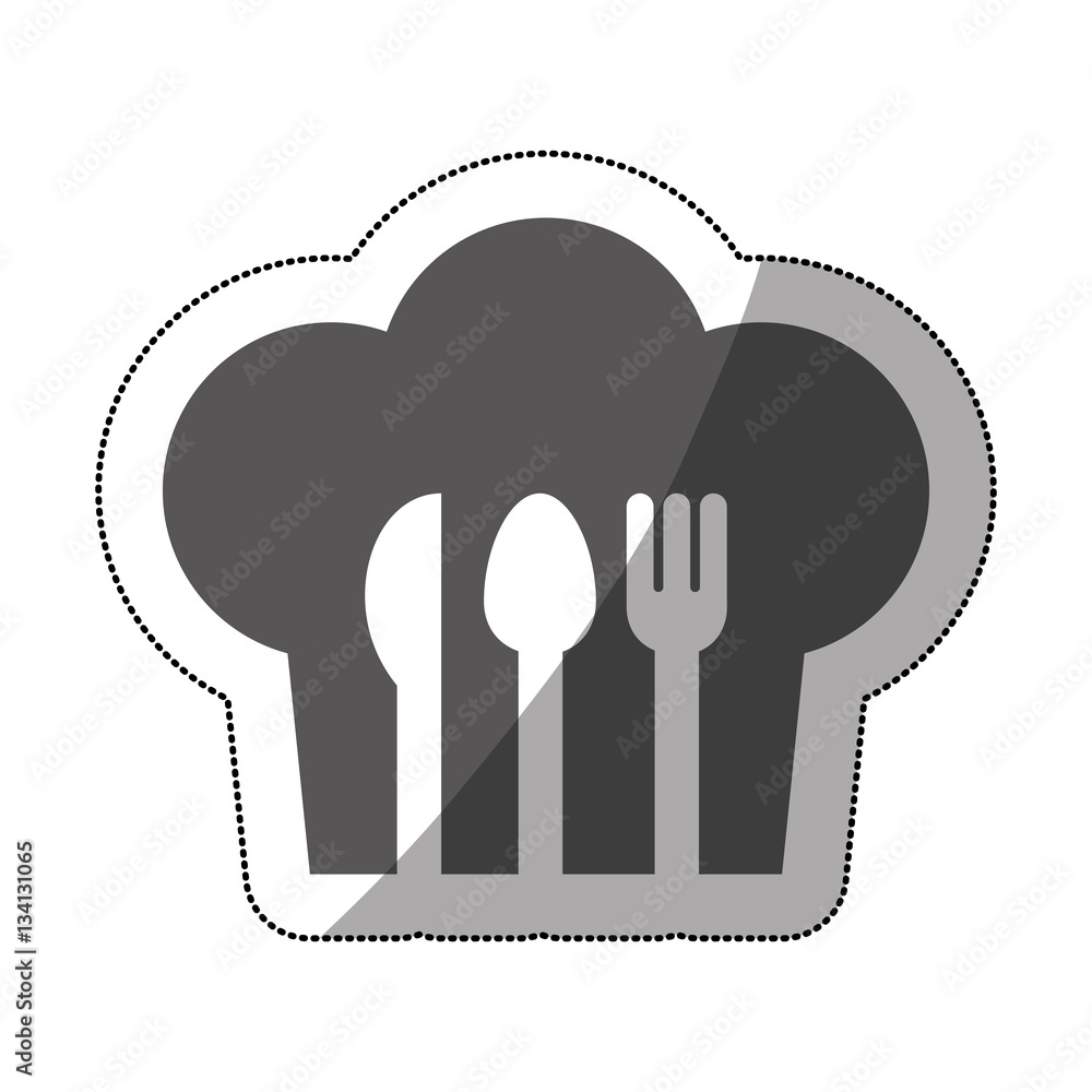 gray scale stricker of chefs hat with cutlery shading vector ...