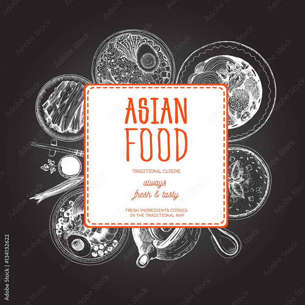 Vector asian food illustration. Asian food frame illustration. Menu ...