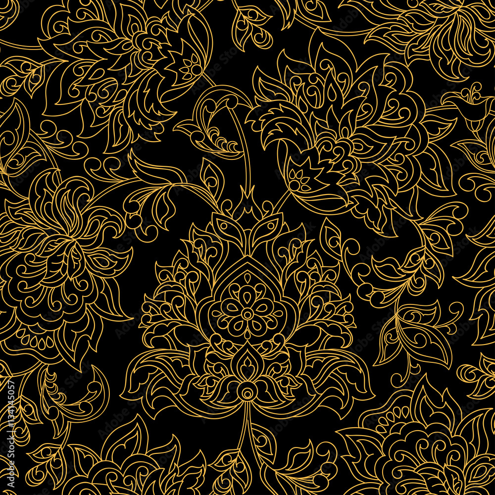Ethnic floral ornament in batik style Stock Vector | Adobe Stock