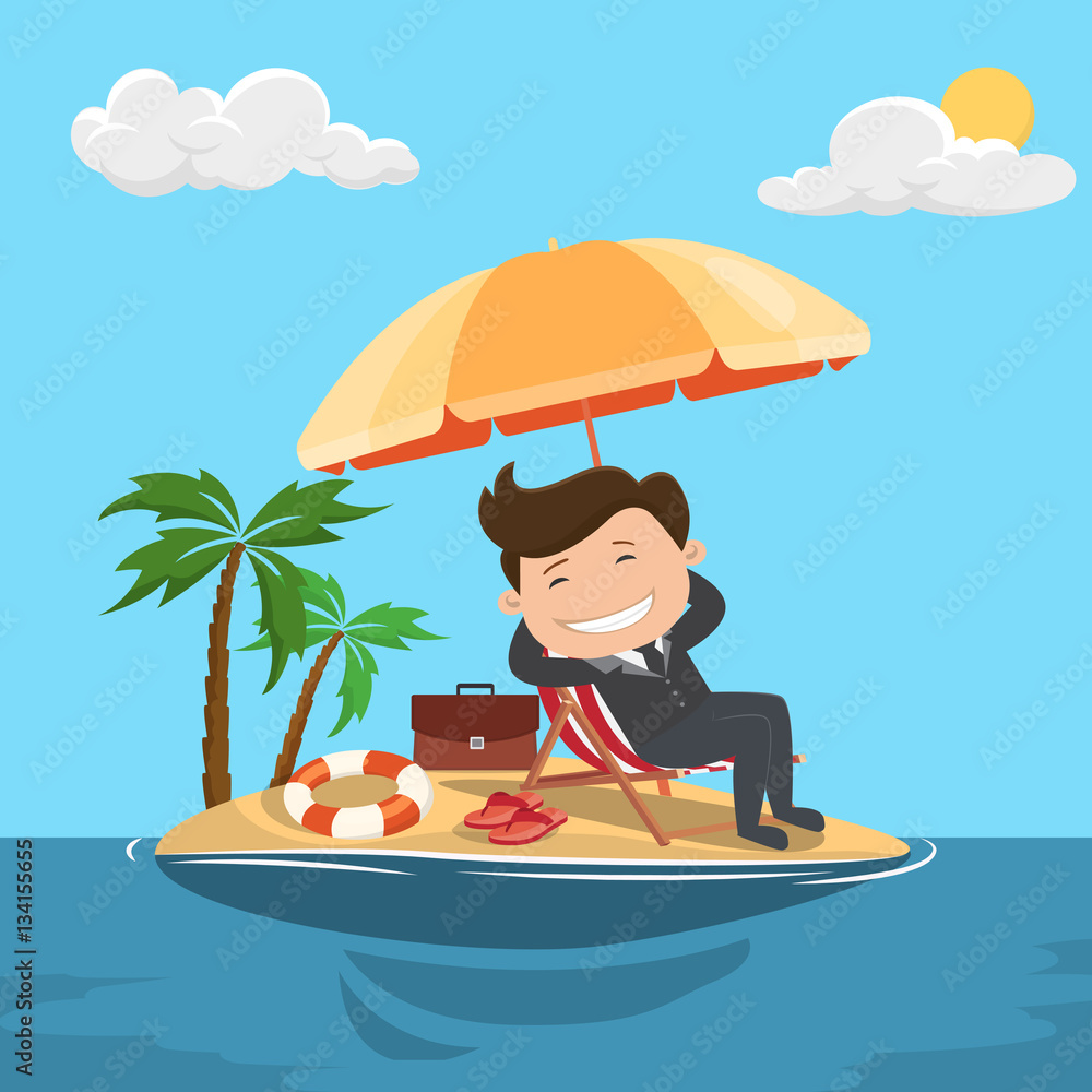 Businessman relaxes on the beach on vacation , Businessman going to ...