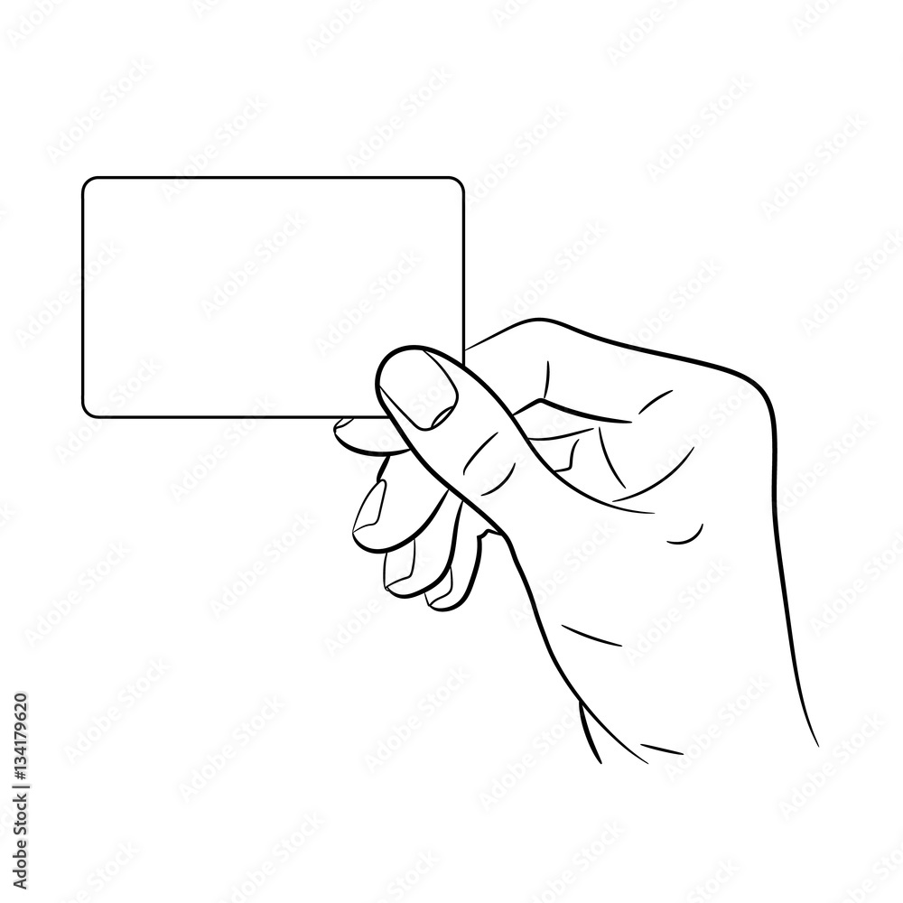 Hand holding a card on white background of monochrome vector ...