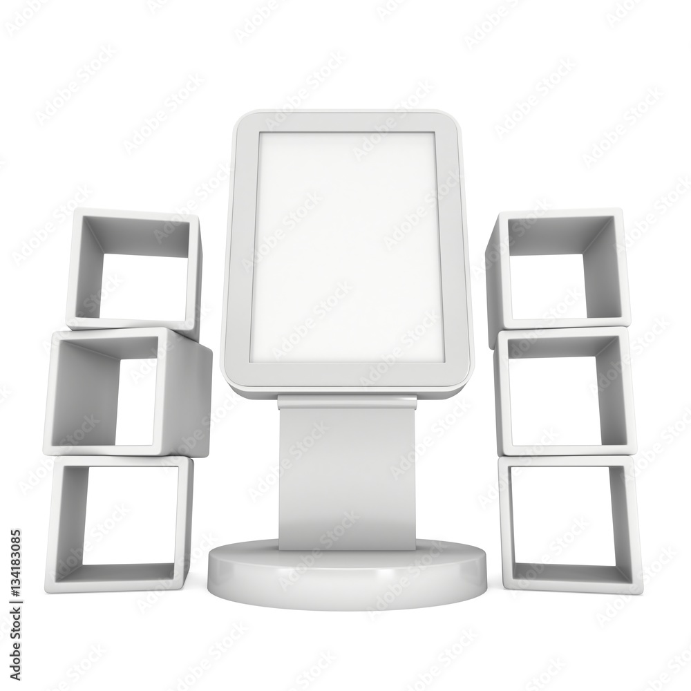 LCD Display Stand and product display boxes. Blank Trade Show Booth. 3d ...