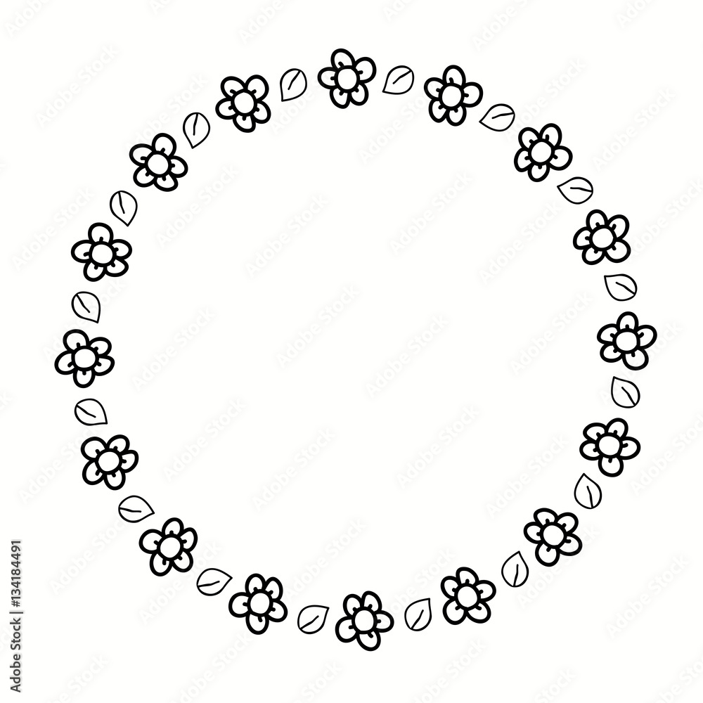 Round frame with stylized flowers. Decorative border for creating eco ...