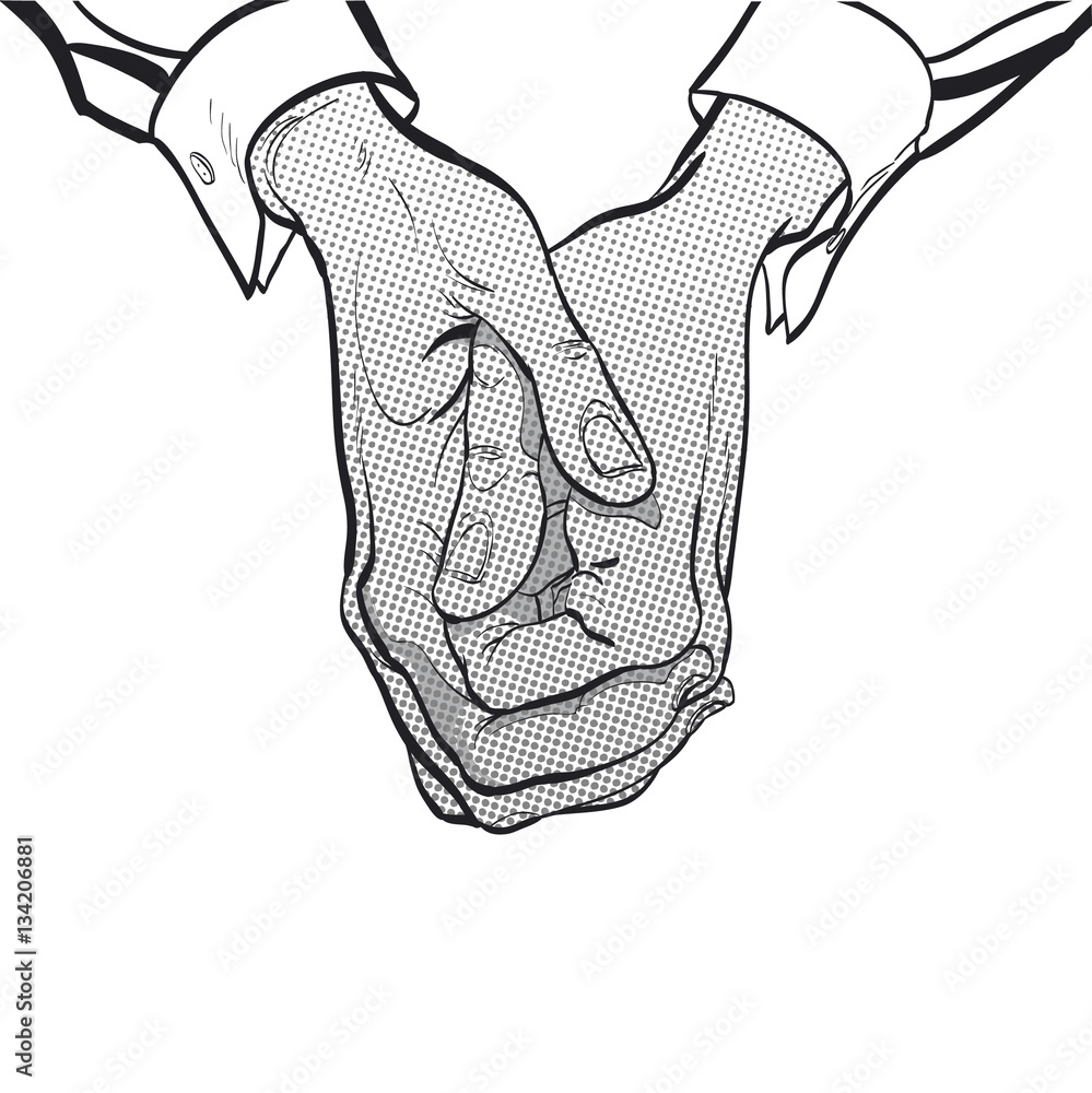 Two clasped hands. Sit on one's hands Stock Illustration | Adobe Stock